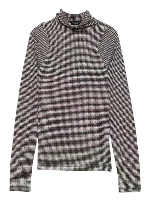 Rag & Bone Houndstooth Pattern Roll Neck Top - Neutrals