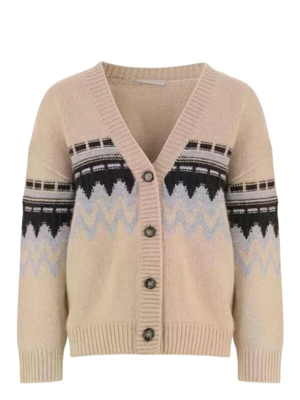 ALLUDE Cashmere Fair Isle V-neck Cardigan - Neutrals