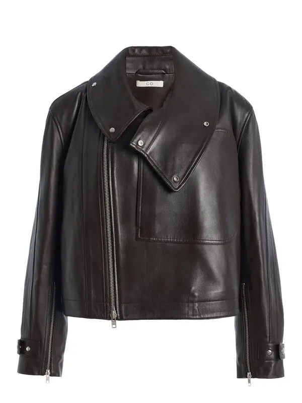 Co Flying Collar Leather Moto Jacket - Brown