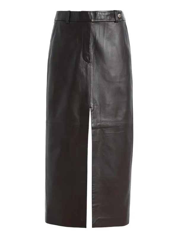 Co Tailored Front-slit Leather Midi Skirt - Brown