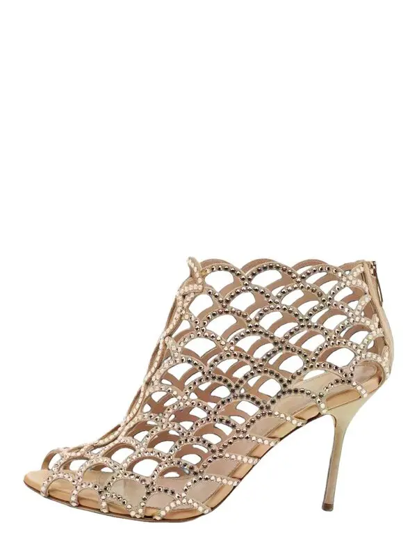 SERGIO ROSSI Embellished Caged Ankle Boots - Neutrals