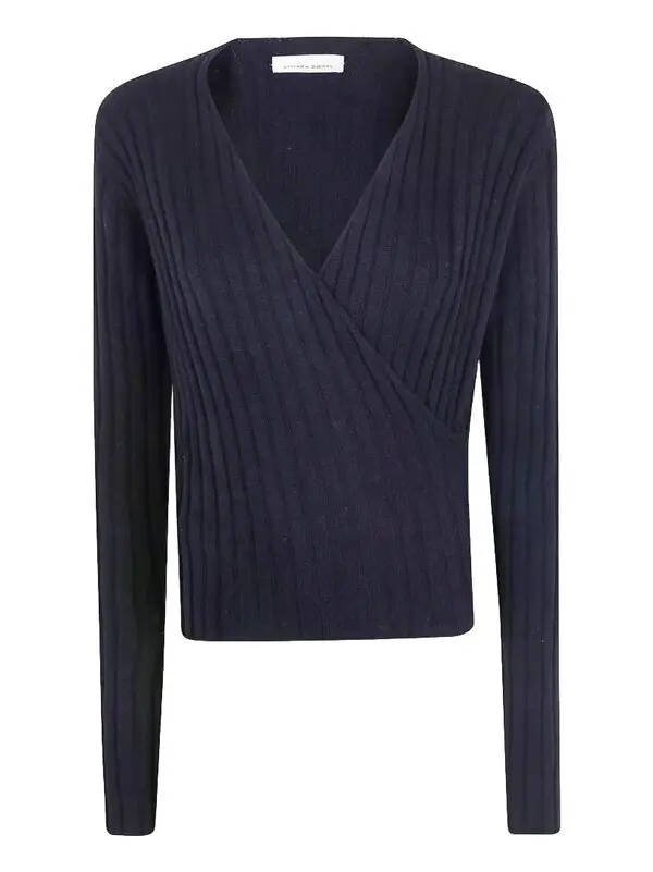 Liviana Conti Ribbed Knit Wrap Sweater - Black