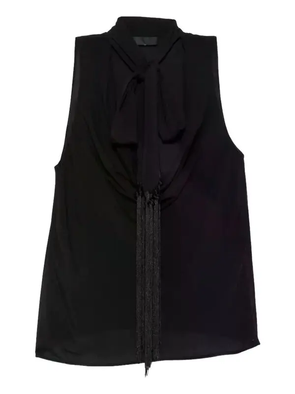 Liu Jo Sleeveless Pussy-bow Top With Fringe Detail - Black