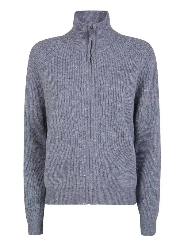 Seventy Sequin-embellished Ribbed Cardigan - Grey