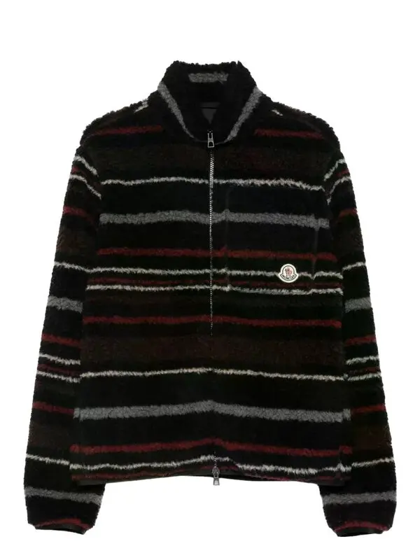 Moncler Striped Zip-up Cardigan - Black