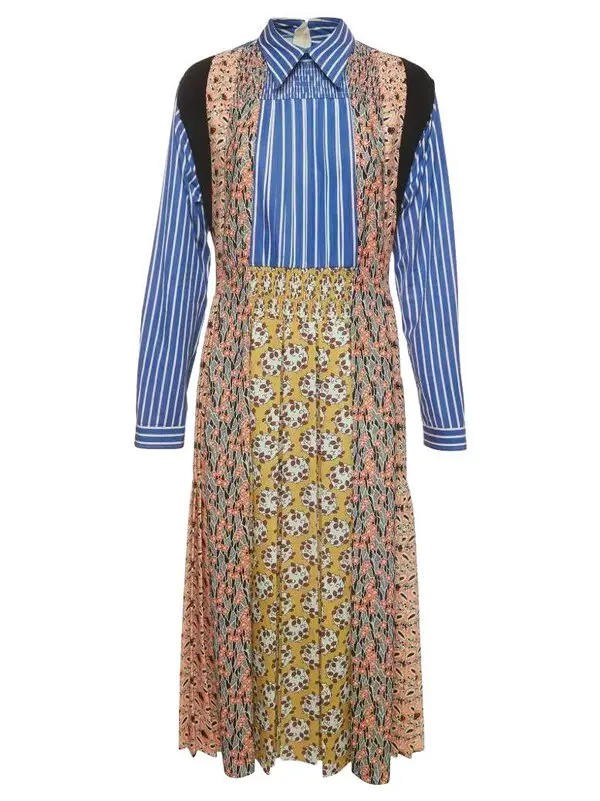 Prada Printed Long Sleeve Midi Dress - Blue