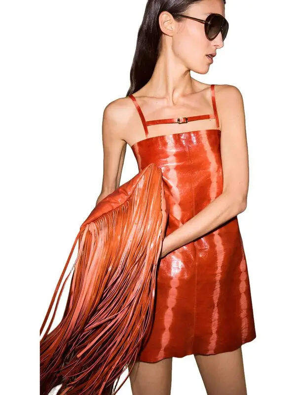 Alexis Elvie Genuine Leather Mini Dress - Red
