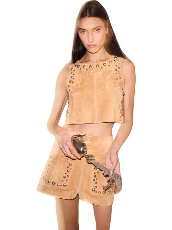 Alexis Mollie Genuine Suede Mini Skirt - Tan