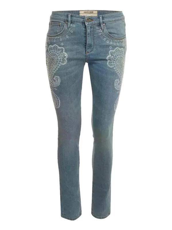Roberto Cavalli Paisley Crystal-embellished Jeans - Blue