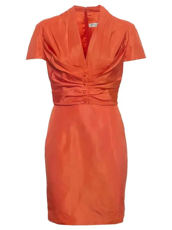 Dior Pleated V-neck Mini Dress - Orange