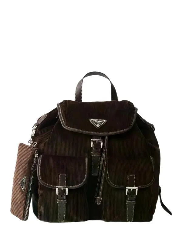 Prada Medium Corduroy And Leather Backpack - Brown