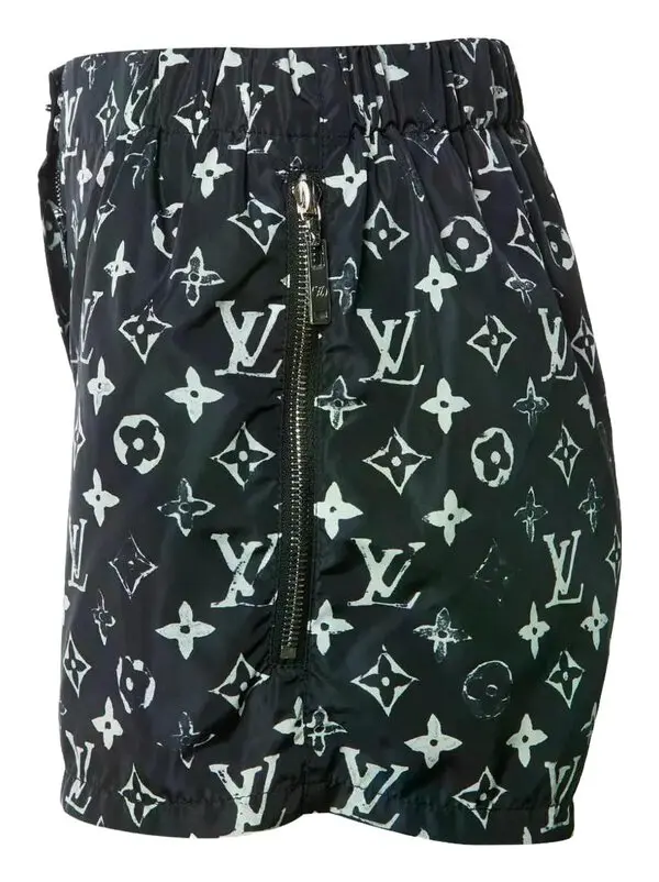 LOUIS VUITTON Monogram Print Zip-fastening Shorts - Black