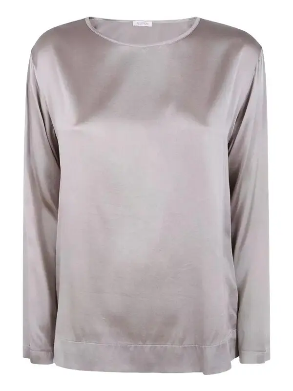 Rossopuro Long-sleeve Blouse In Silk Satin - Grey
