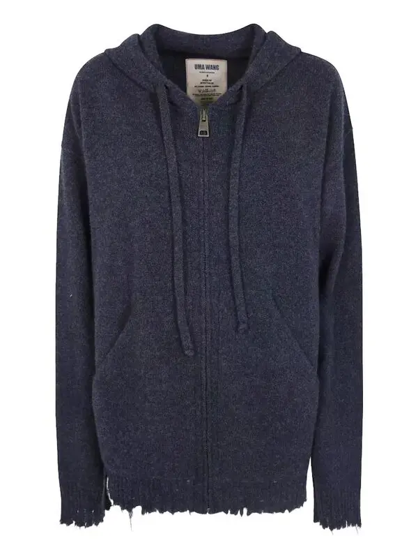 UMA WANG Distressed Zip-up Hoodie - Grey