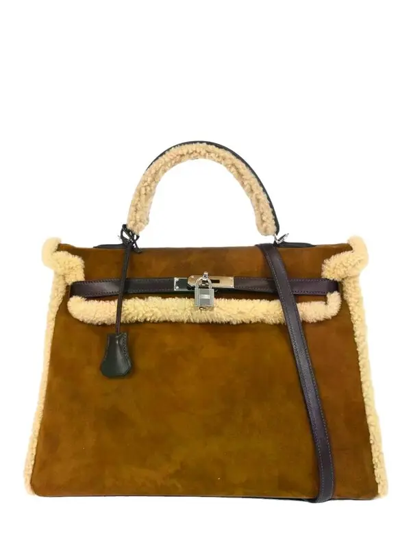 Hermès Shearling-trimmed Two-way Handbag - Brown
