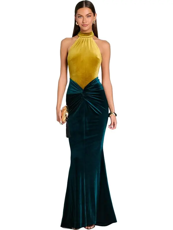 Retrofete Goleta Velvet Gown - Ochre/sarcelle