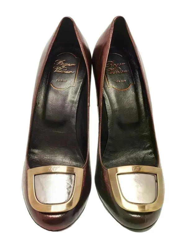 ROGER VIVIER Belle Vivier Leather Pumps With Metallic Buckle - Brown