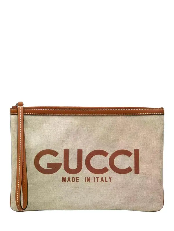 Gucci Canvas Logo Clutch Bag - Neutrals