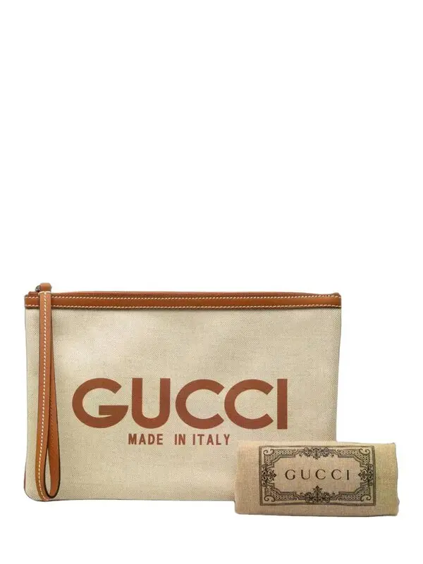 Gucci Canvas Logo Clutch Bag - Neutrals