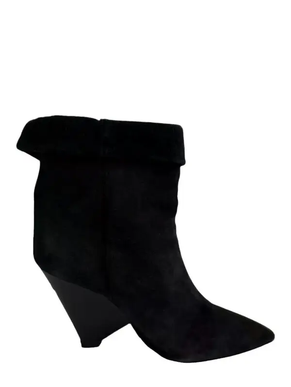 ISABEL MARANT VINTAGE Suede Pointed-toe Fold-over Cuff Wedge Heel Ankle Boots - Black