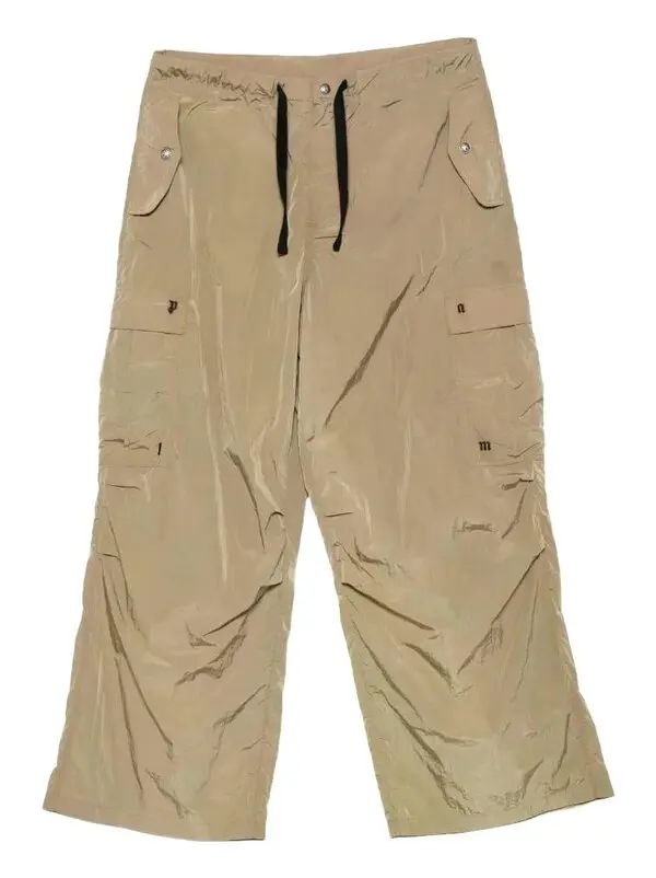 Palm Angels Cargo Pants With Drawstring Waist And Embroidered Logo - Neutrals