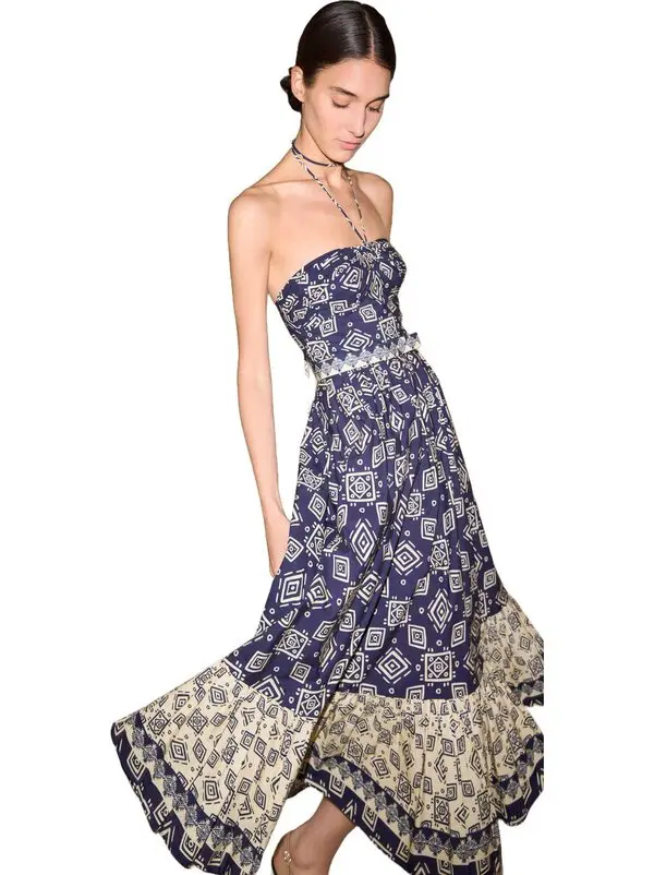Alexis Ella Cotton Halterneck Printed Maxi Dress - Navy