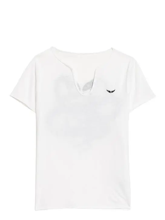 Zadig&Voltaire Short Sleeve Henley T-shirt With Snake Print And Rhinestones - White