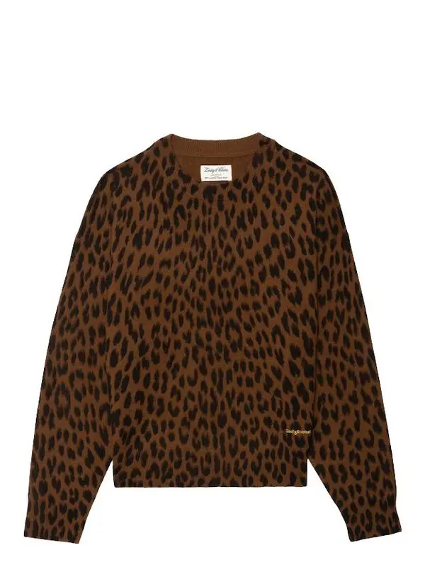 Zadig&Voltaire Soulo Leopard Print Wool & Cashmere Crew Neck Sweater - Caramel