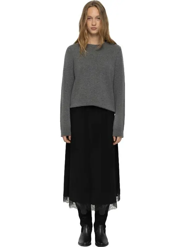 Zadig&Voltaire Jarvis Midi Skirt With Lace Detail - Ebony