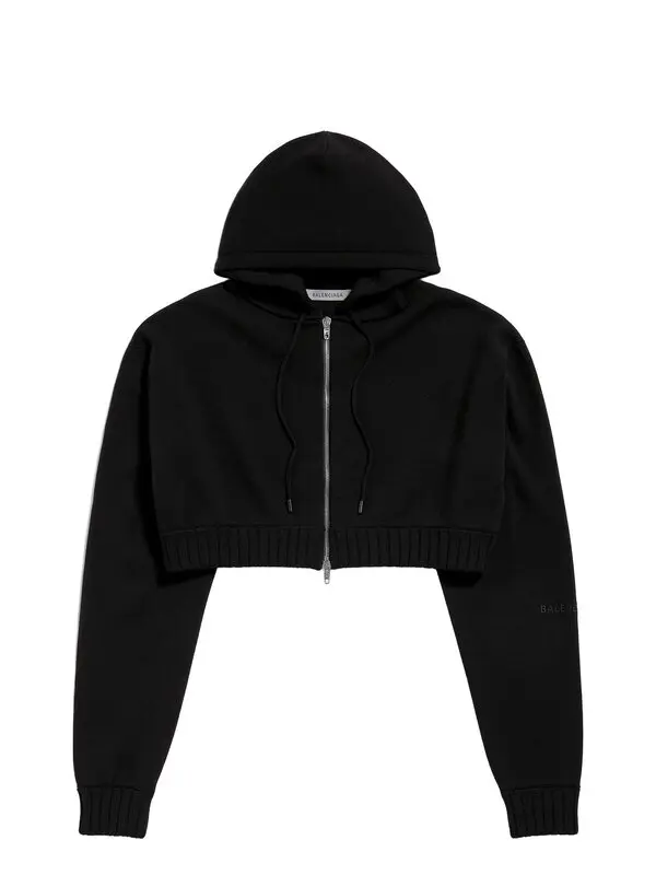 Balenciaga Cropped Zip-up Hoodie - Black