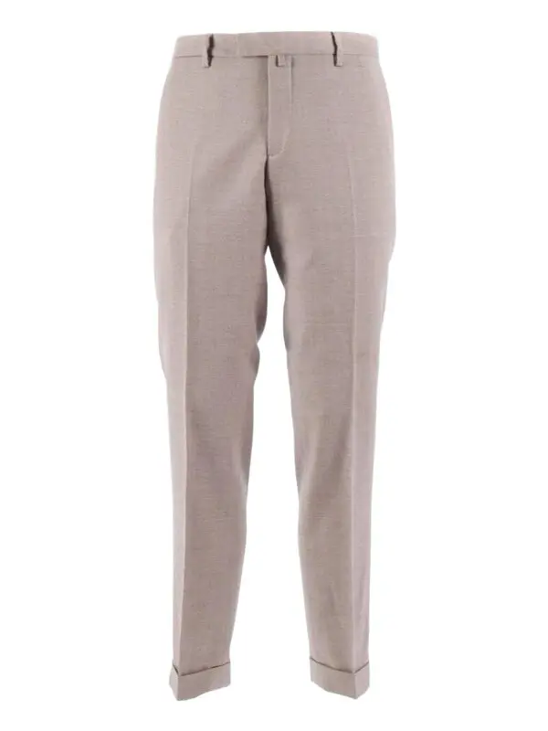 BRIGLIA 1949 Tailored Wool Blend Tapered Leg Cuffed Hem Pants - Brown