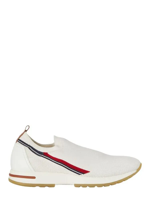 Loro Piana Silk Knit Slip-on Sneakers With Stripe Detailing - White