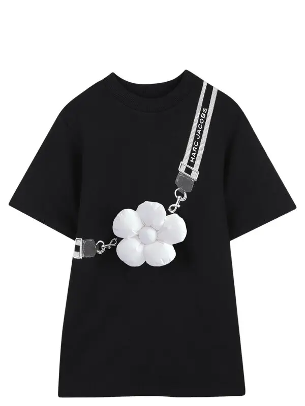 Marc Jacobs Short Sleeve Dress With Flower Appliqu - Black