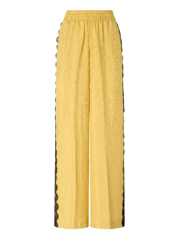 Pinko Lace-trimmed Floral Jacquard Palazzo Trousers - Yellow