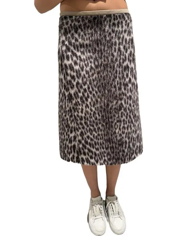 Max Mara Animal Print Midi Skirt - Ecru/brown