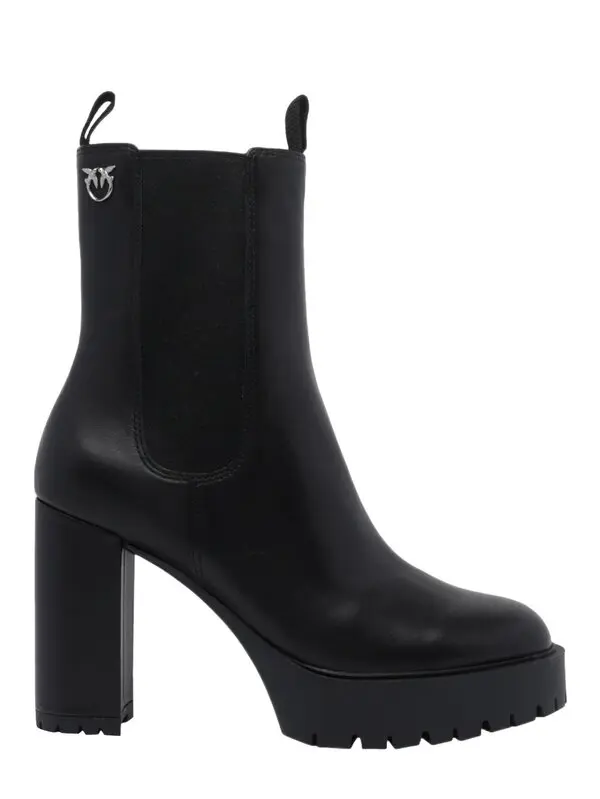 Pinko Leather Platform Ankle Boots - Black
