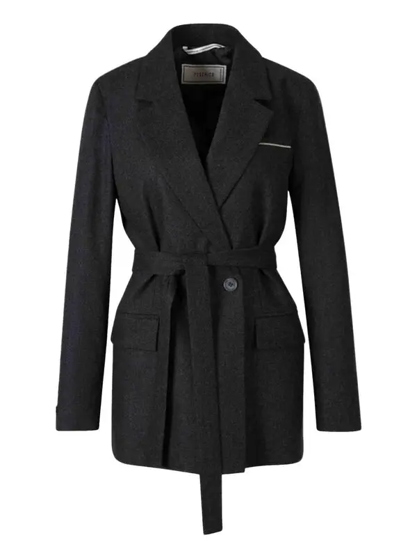 Peserico Long Sleeved Belted Jacket - Black