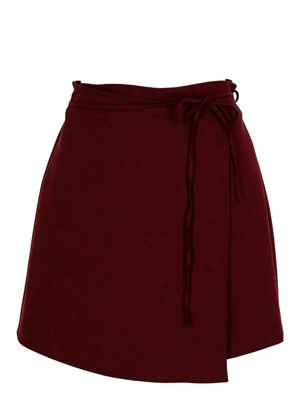 ALYSI Tie-waist Wrap Mini Skirt - Deep Red
