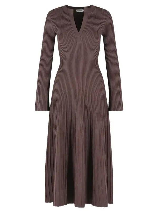 Simkhai Ribbed V-neck Long Sleeve Dress - Brown