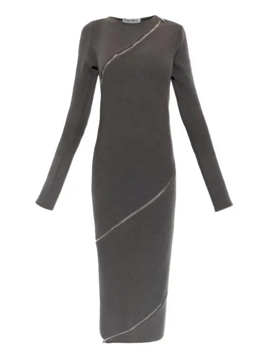 Attico Long Sleeve Dress With Decorative Zipper Detail - Gray