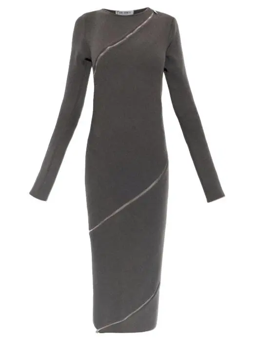 Attico Long Sleeve Dress With Decorative Zipper Detail - Grey