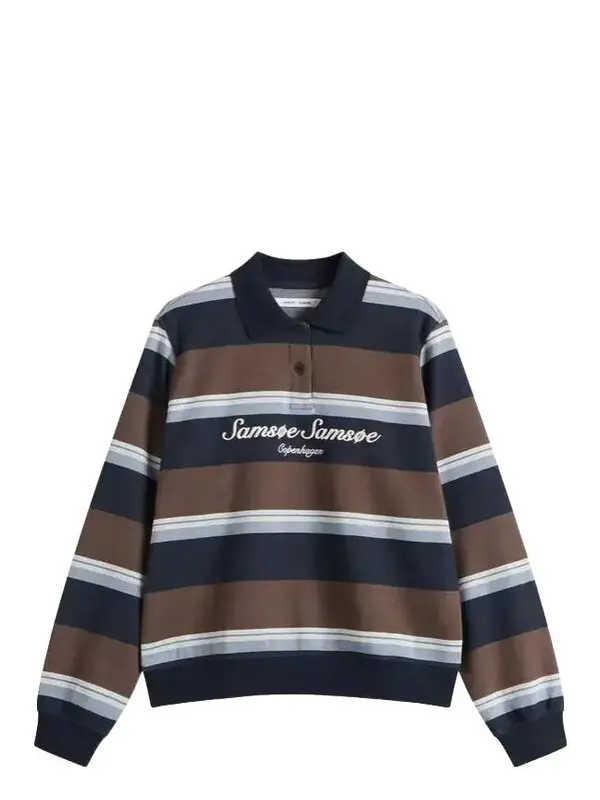 SAMSOE SAMSOE Striped Long-sleeve Polo Shirt - Multi-color