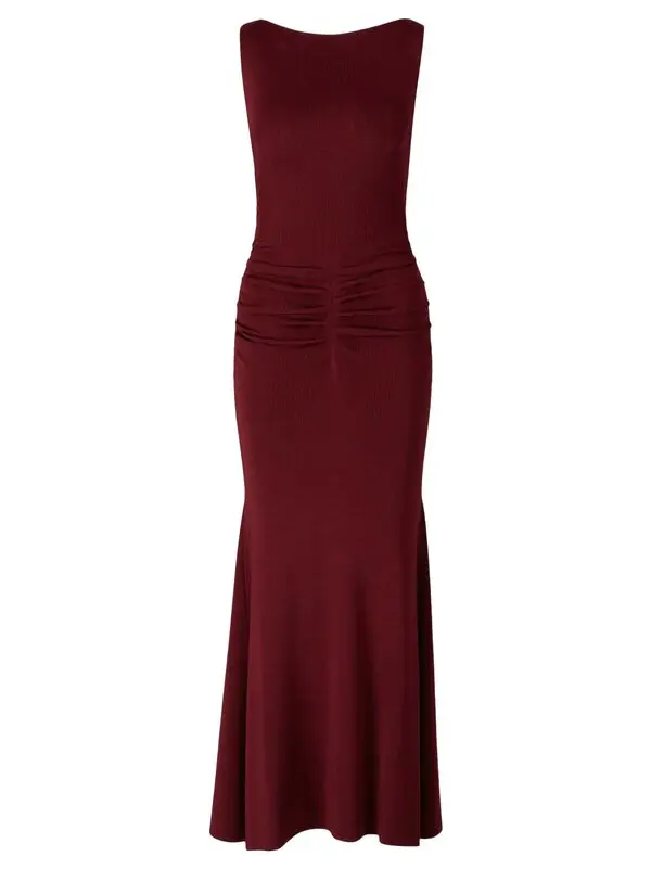 Roland Mouret Sleeveless Gathered Knit Maxi Dress - Wine Red