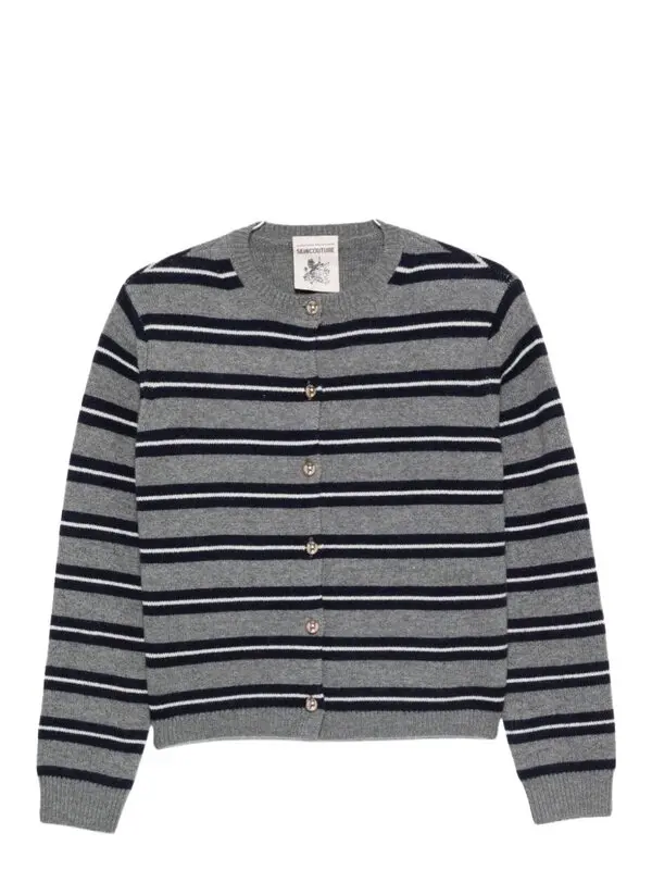 SEMICOUTURE Striped Crew Neck Cardigan - Multi-color