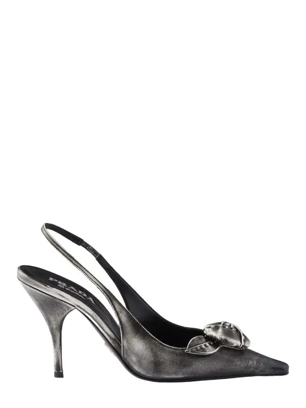 Prada Leather Slingback Pumps With Floral Detail - White/black