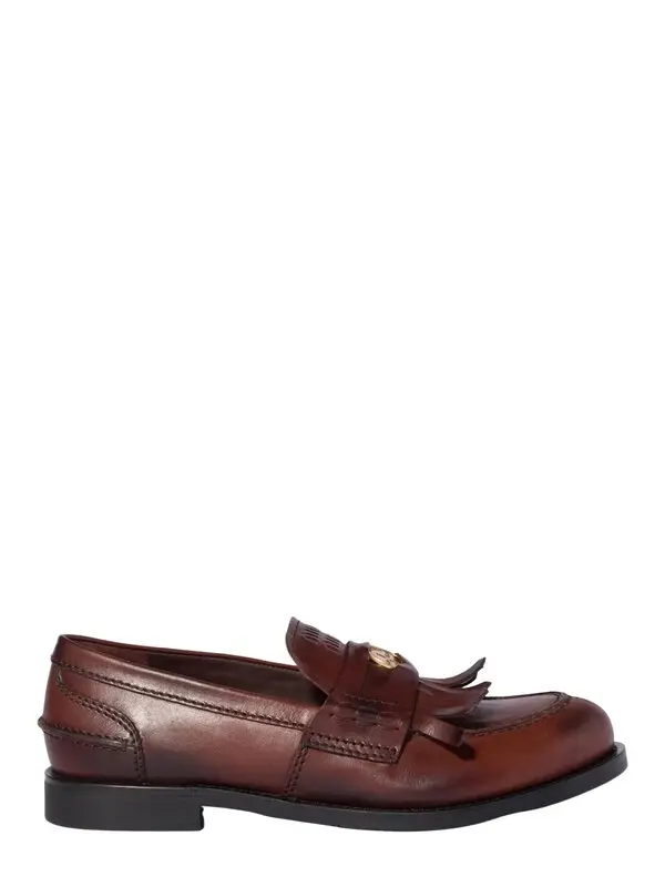 Miu Miu Vintage-effect Leather Loafers With Fringe Detailing - Coffee