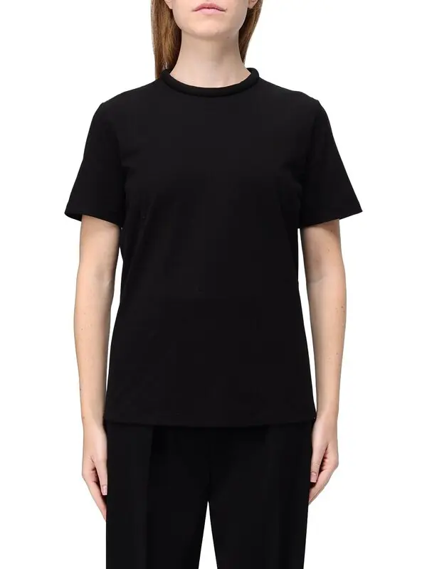 Elisabetta Franchi Cotton T-shirt With Metallic Logo And Back Closure - Black