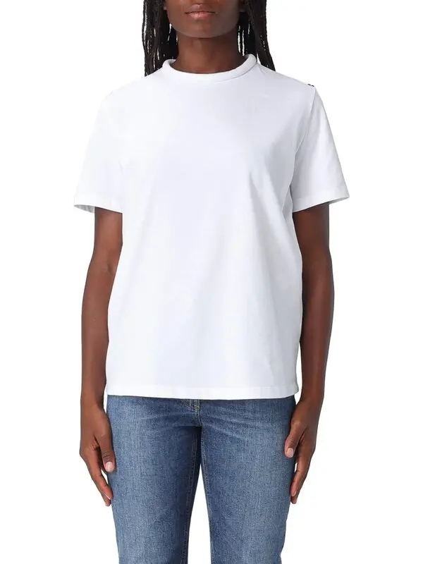 Elisabetta Franchi Cotton T-shirt With Metallic Logo And Back Closure - White