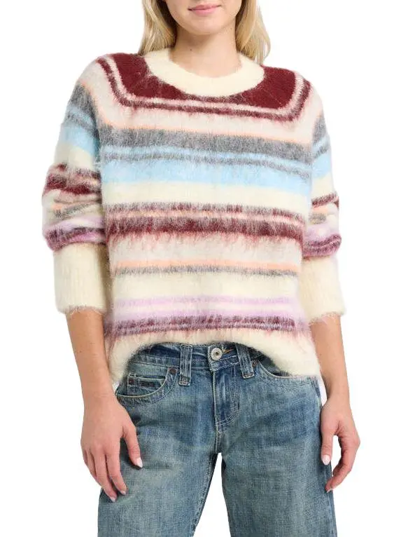 BDG URBAN OUTFITTERS Striped Brushed Crewneck Sweater - Red Stripe