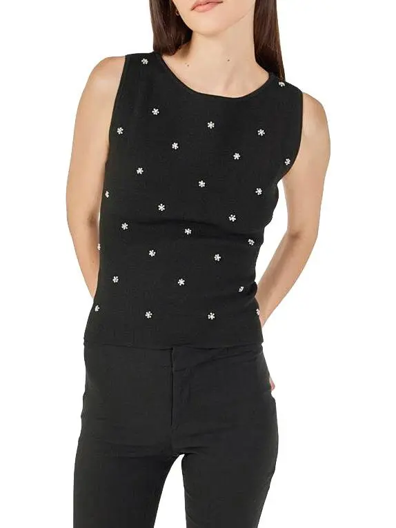 Endless Rose Jewel Embellished Sleeveless Knit Top - Black